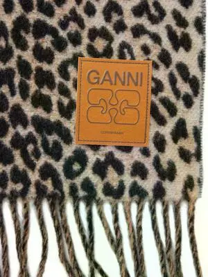 GANNI Leopard-print Fringed Scarf