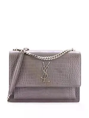 Saint Laurent Sunset Crocodile Embossed Leather Medium Crossbody Bag - Grey