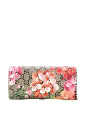 Gucci Dionysus Chain Wallet Blooms Print Gg Coated Canvas Long Clutch Bag - Brown