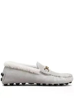 TOD'S Logo-plaque Suede Loafers - Grey