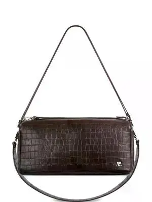 COURREGES Medium Three Sixty Croc-embossed Shoulder Bag - Brown
