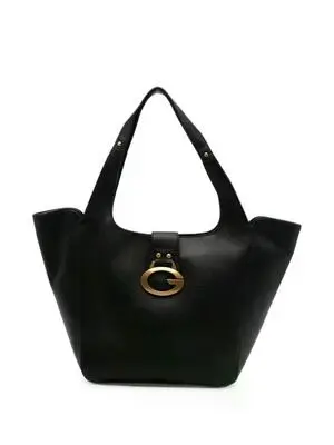 Guess Logo-plaque Pebbled-leather Tote Bag - Black