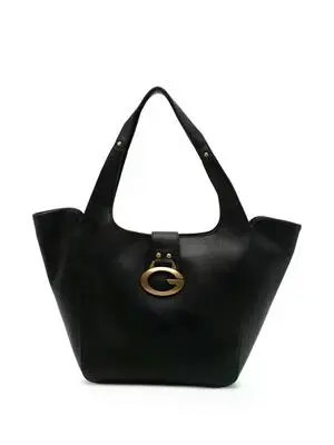 Guess Logo Plaque Pebbled Leather Tote Bag - Black