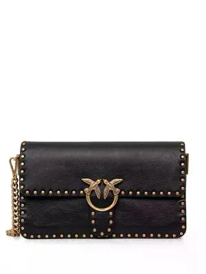 Pinko Love Birds-hardware Stud-embellished Leather Crossbody Bag - Black