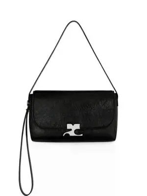 COURREGES Icontype Leather Shoulder Bag - Black