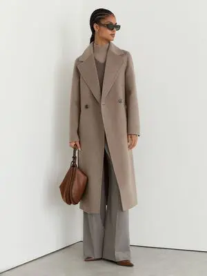 REISS Wool-blend Double-breasted Coat With Cashmere - Beige