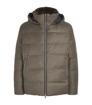YVES SALOMON Down Wool-silk Hooded Parka - Brown