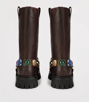 Kurt Geiger Leather Loulou Harness Biker Boots
