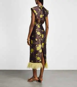 La DoubleJ Feather-trim Sleek Midi Dress