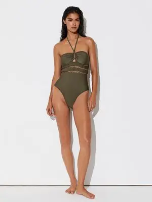 REISS Shimmer Lattice-trim Bandeau Swimsuit
