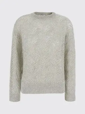 Brunello Cucinelli Openwork Mohair Crew Neck Sweater - Grey