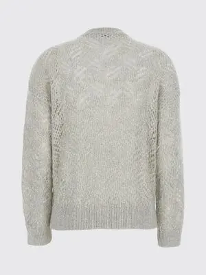 Brunello Cucinelli Openwork Mohair Crew Neck Sweater - Grey