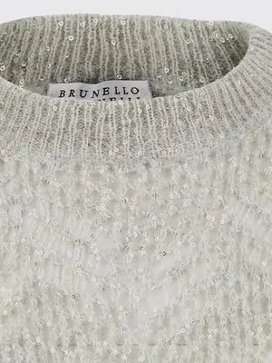 Brunello Cucinelli Openwork Mohair Crew Neck Sweater - Grey