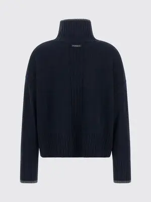 Pinko Wool And Cashmere Turtleneck With Dropped Shoulders And Contrast Trim - Blue