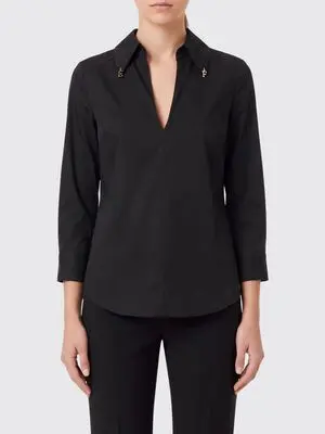 Elisabetta Franchi Slim Fit Stretch Cotton Deep V-neck Shirt - Black