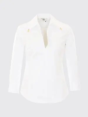 Elisabetta Franchi Slim Fit Stretch Cotton Deep V-neck Shirt
