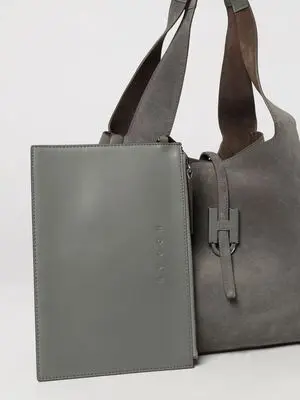 Hogan Suede Shoulder Bag With H Logo - Grey
