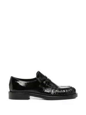 GUGLIELMO ROTTA Ruched Patent Leather Loafers - Black