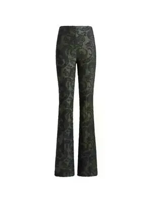 Etro Flared Trousers In Chenille Jacquard With Paisley Foliage Motif - Green