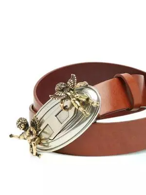 DIESEL® 3.5cm Leather Belt With Cherub Oval D Buckle - Brown