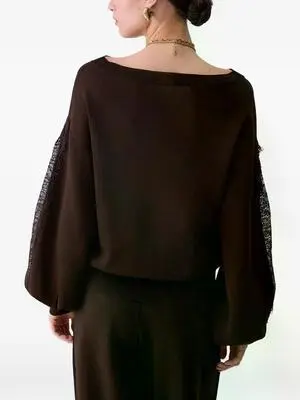 Liu Jo Fine Knit Sweater With Lace Inserts - Brown