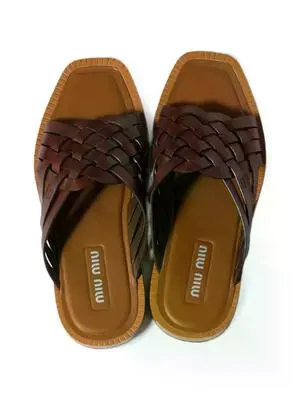 Miu Miu Woven Leather Flat Sandals