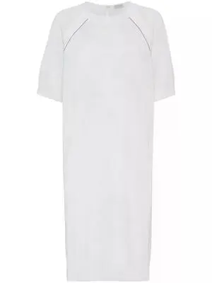 Brunello Cucinelli Monili Trim Knit Cotton T-shirt Dress - Neutrals