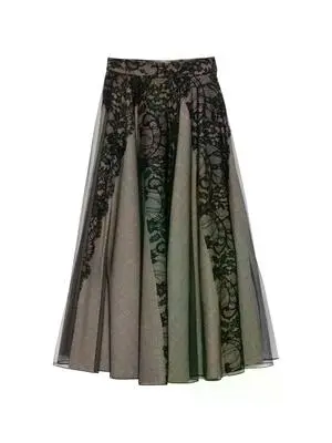 QUETSCHE Lace Overlay Checked Maxi Skirt - Neutrals