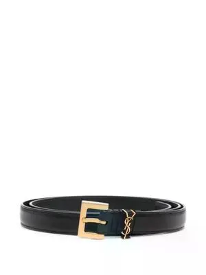 Saint Laurent Cassandre Thin Leather Belt - Black