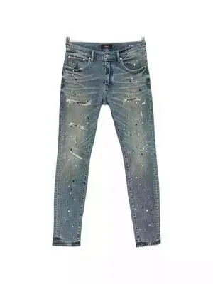 PURPLE BRAND Distressed Paint-splatter Skinny Jeans - Blue