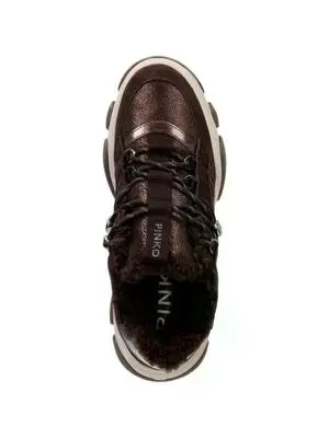 Pinko Shearling-trim Paneled Sneakers