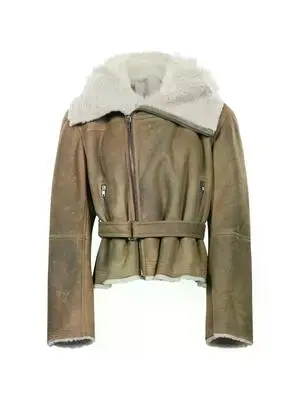 Rick Owens Belted Shearling-collar Coat