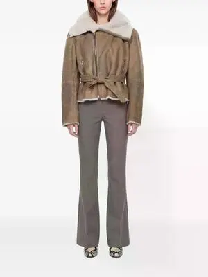 Rick Owens Belted Shearling-collar Coat