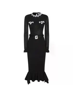 SELF-PORTRAIT Embellished Ruffled-hem Midi Dress