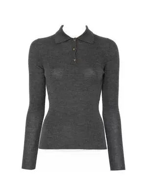 JCSOPHIE Pisa Ribbed-knit Polo-collar Sweater - Grey
