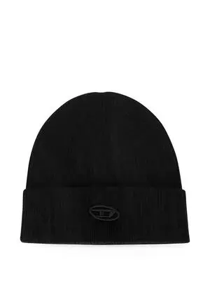 DIESEL® Ribbed Beanie With D Embroidery - Black