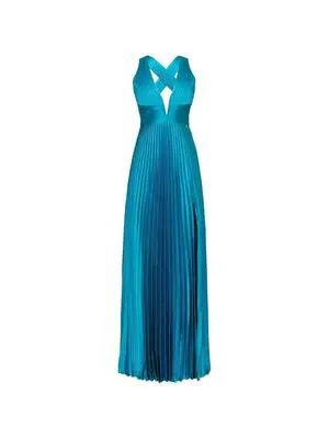 NISSA Pleated Satin Maxi Dress