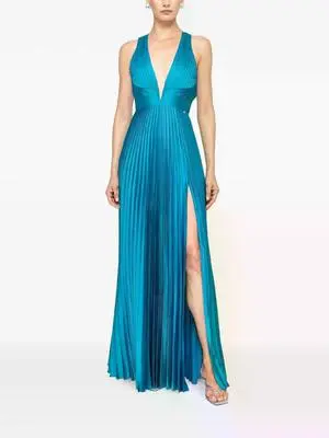 NISSA Pleated Satin Maxi Dress