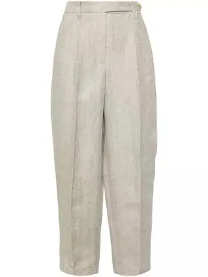 Brunello Cucinelli Mid-rise Tapered Linen Trousers - Grey