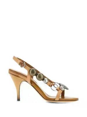 Miu Miu Leather Heeled Sandals With Stud Embellishments