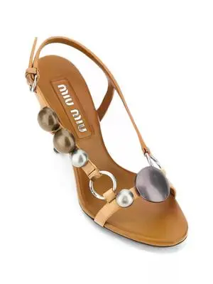 Miu Miu Leather Heeled Sandals With Stud Embellishments