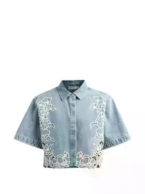 Simkhai Albaine Embroidered Denim Cropped Shirt