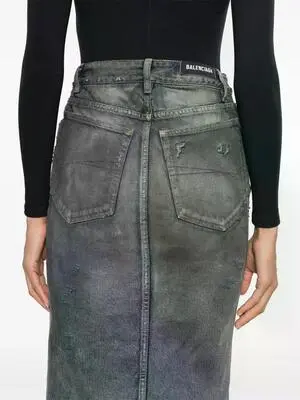 Balenciaga Distressed Denim Maxi Skirt
