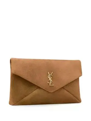 Saint Laurent Cassandre Large Envelope Pouch In Suede - Brown