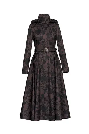 RAINSISTERS Floral Coat With A-line Skirt: Brocade Dusk - Brown