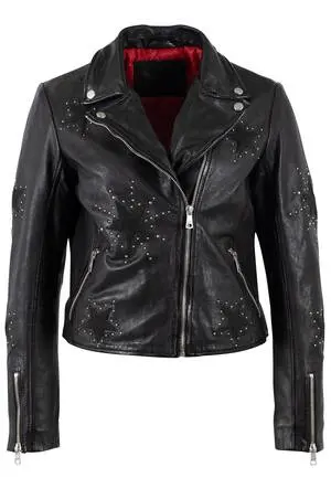 Mauritius Leather Moto Jacket With Star Appliqués & Studs Soraya