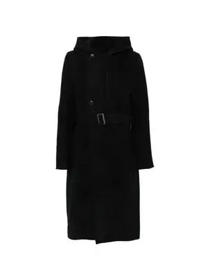 Rick Owens Belted Hooded Coat - Black