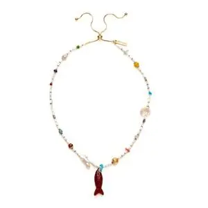 JAREDJAMIN Marisol Adjustable Mother-of-pearl & Carved Fish Necklace - Red