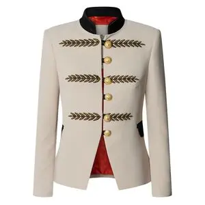 THE EXTREME COLLECTION Neutrals / Cropped Beige Embroidered Blazer Renata - Gold
