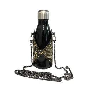 MALUSHA Neutrals Bottle Holder From Beige Python Embossed Leather - Beige/black